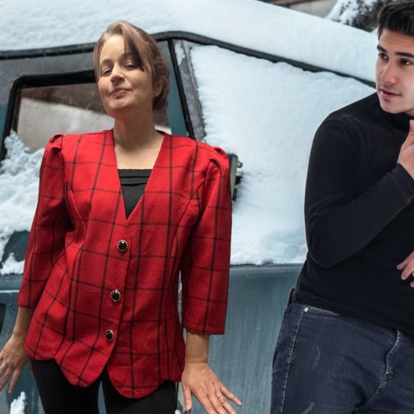 Vintage | Jackets & Coats | Vintage Red Check Blazer Scalloped Edge ...